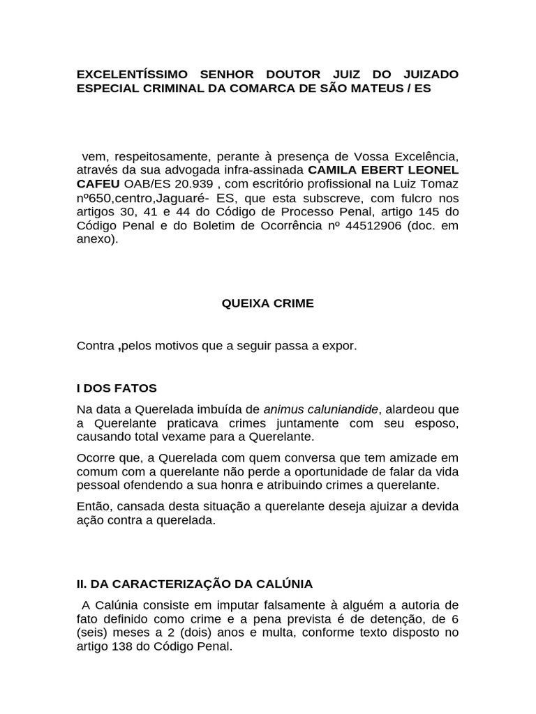 queixa-crime-calunia-e-difamacao | PDF | Difamação | Crimes