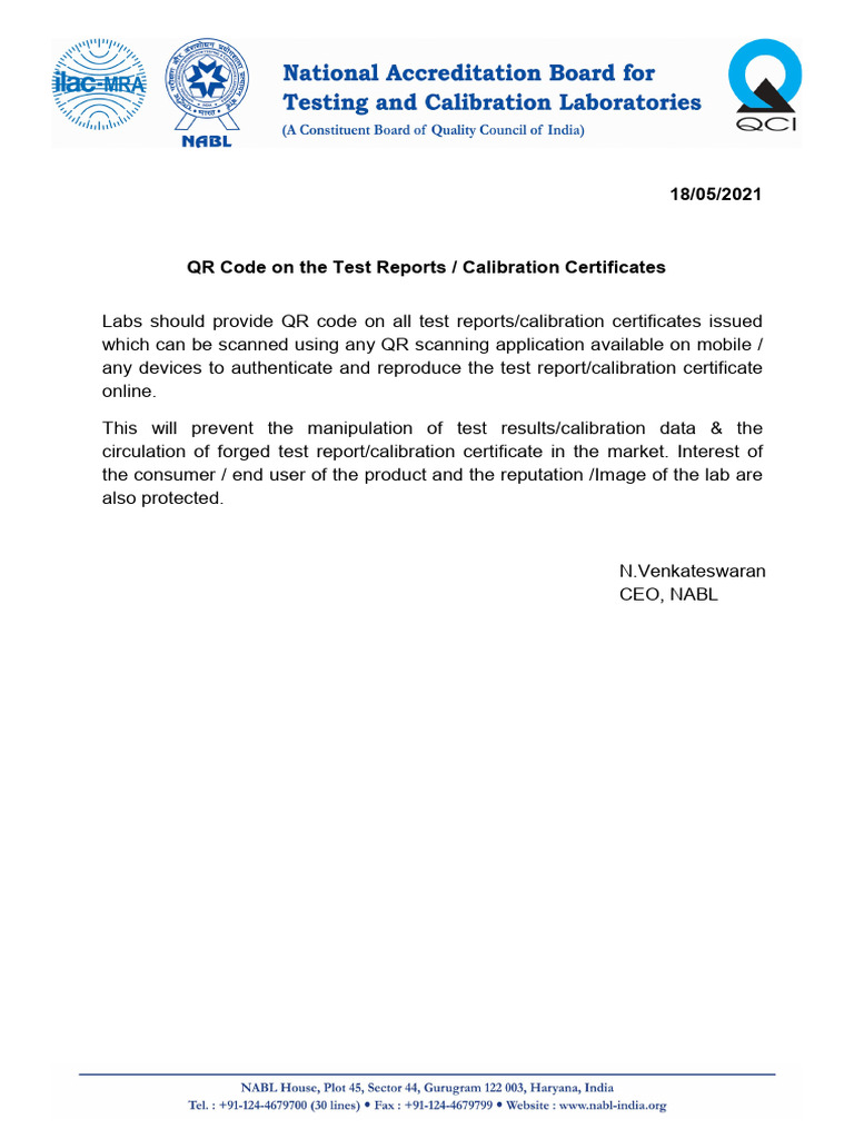 QR Code Implementation for NABL Reports | PDF