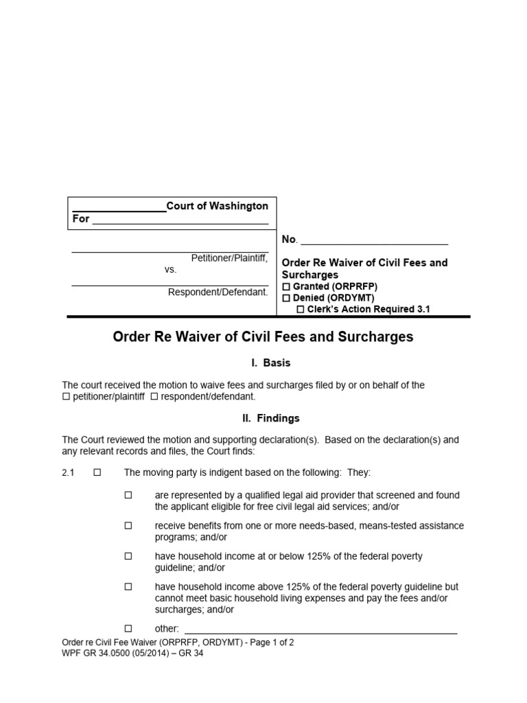 Order Re Fee Waiver | PDF | Legal Aid | Fee