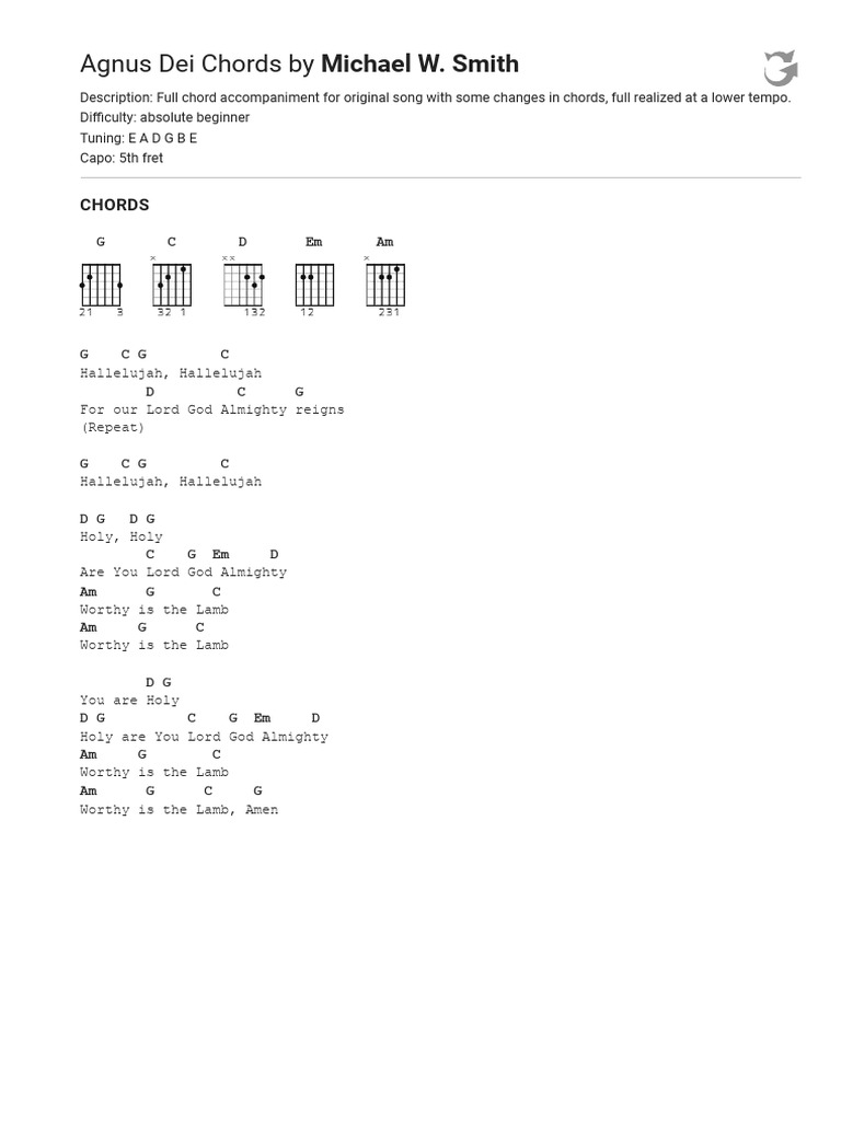 Agnus Dei Chords (Ver 9) by Michael W. Smithtabs at Ultimate Guitar Archive | PDF