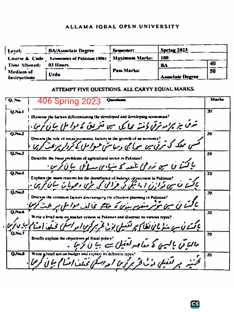 406 Past Papers Spring 2023+2022. Autumn 2022 | PDF