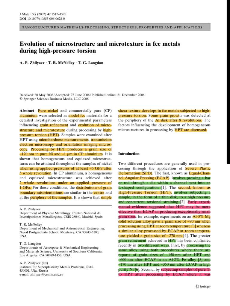 4_HPT of FCC metals | PDF | Transmission Electron Microscopy | Scanning ...