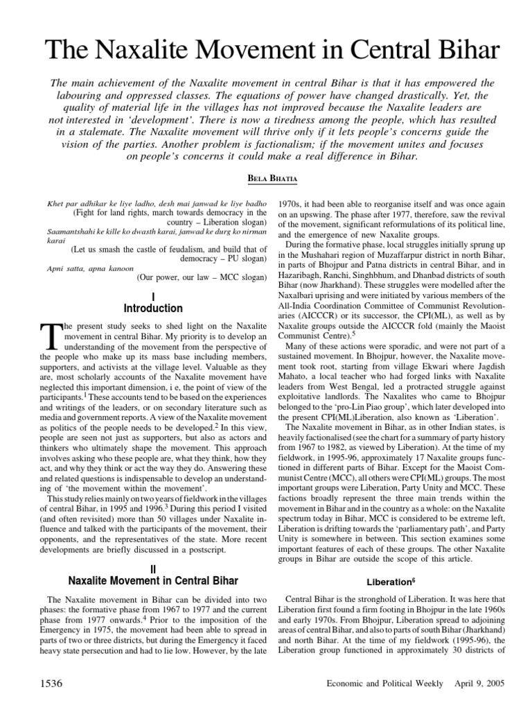 Naxalite Movement in Bihar | PDF | Politics