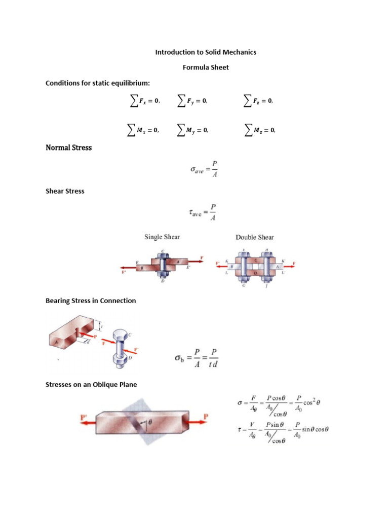Solid Mechanics Formula Sheet | PDF