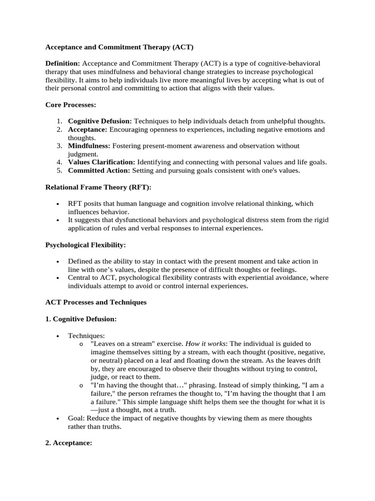 Acceptance and Commitment Therapy | PDF | Thought | Mindfulness