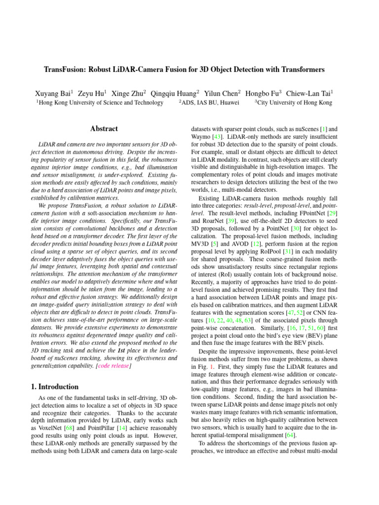 Transfusion Robust Lidar Camera Fusion For 3d Object Detection With Transformers Pdf Lidar