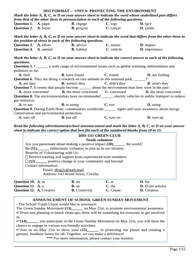 Environmental Protection Quiz and Activities | PDF | Climate Change ...