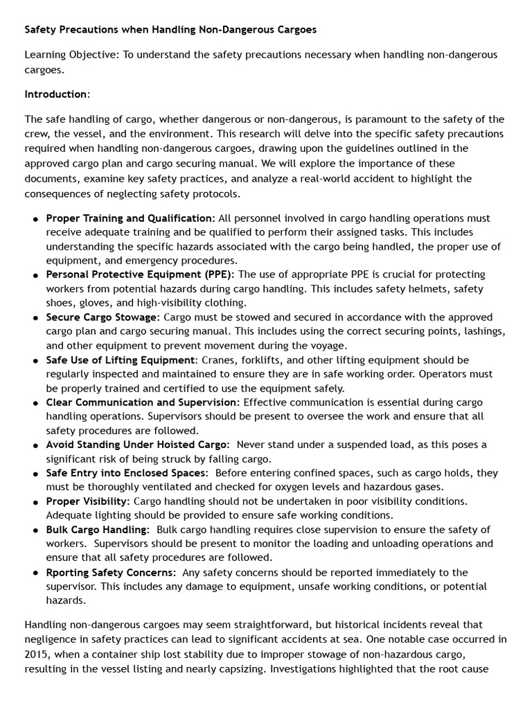 Safety Guidelines for Non-Dangerous Cargo | PDF | Cargo | Risk