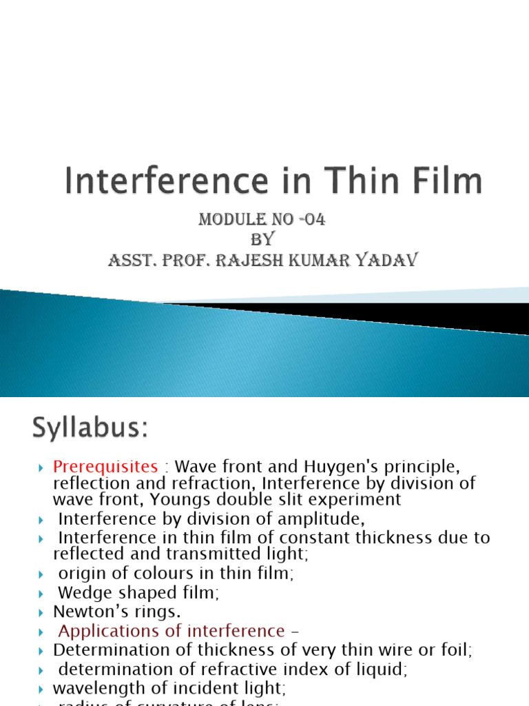 Interference in Thin Film | PDF | Reflection (Physics) | Refraction