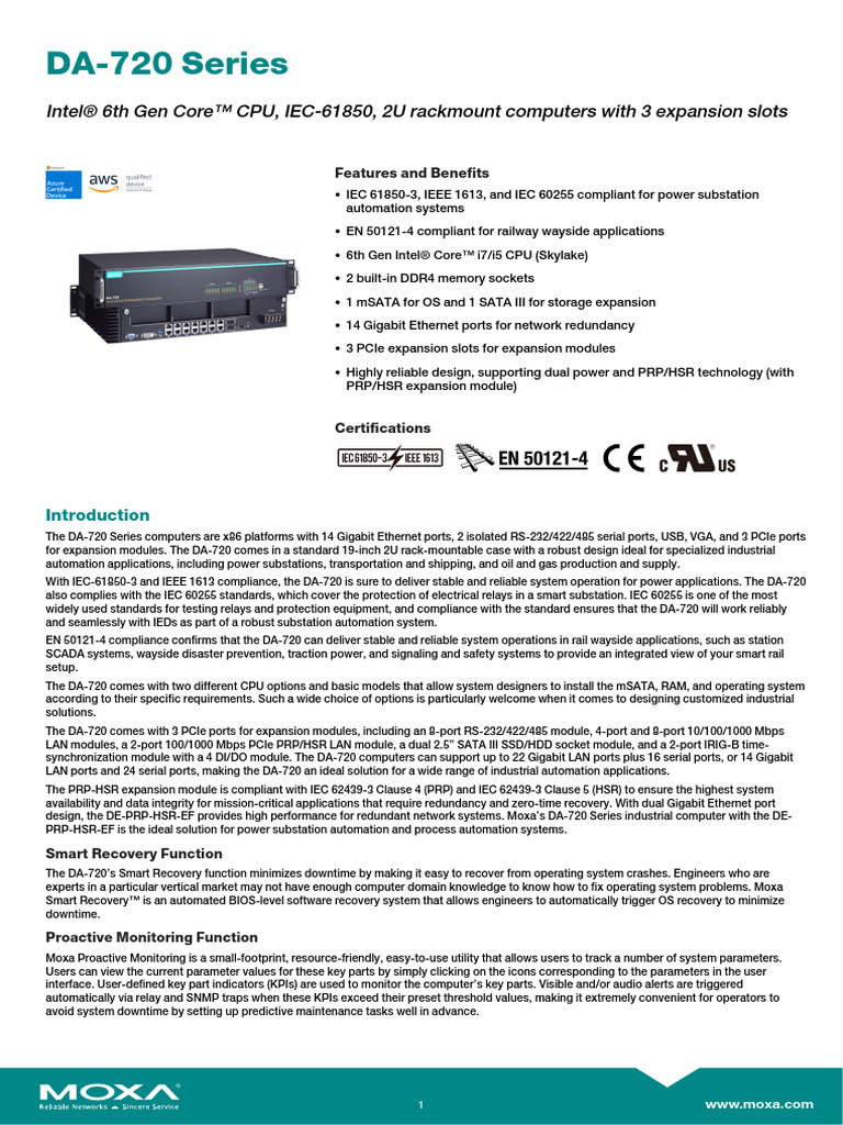 Moxa_Datasheet Moxa DA-720 Series | PDF | Solid State Drive | Usb