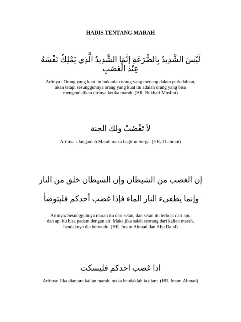 Hadis Larangan Marah dan Keutamaannya | PDF