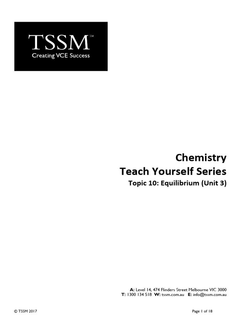 TOPIC 10 - Equilibrium (Unit 3) | PDF | Chemical Equilibrium | Reaction ...