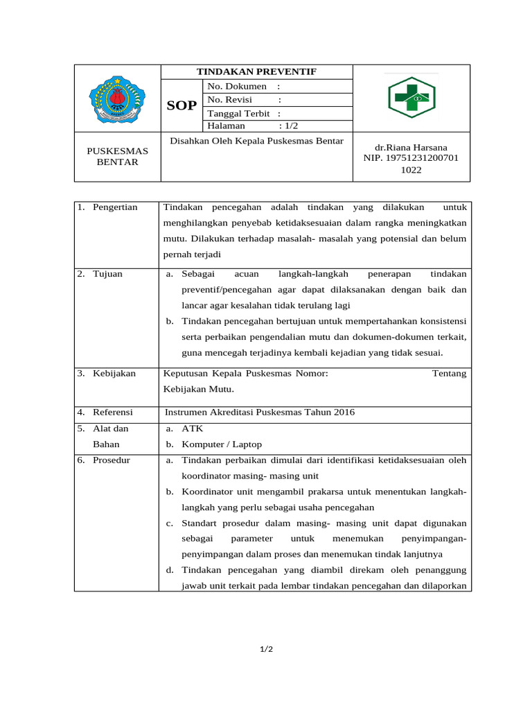 SOP Tindakan Preventif | PDF