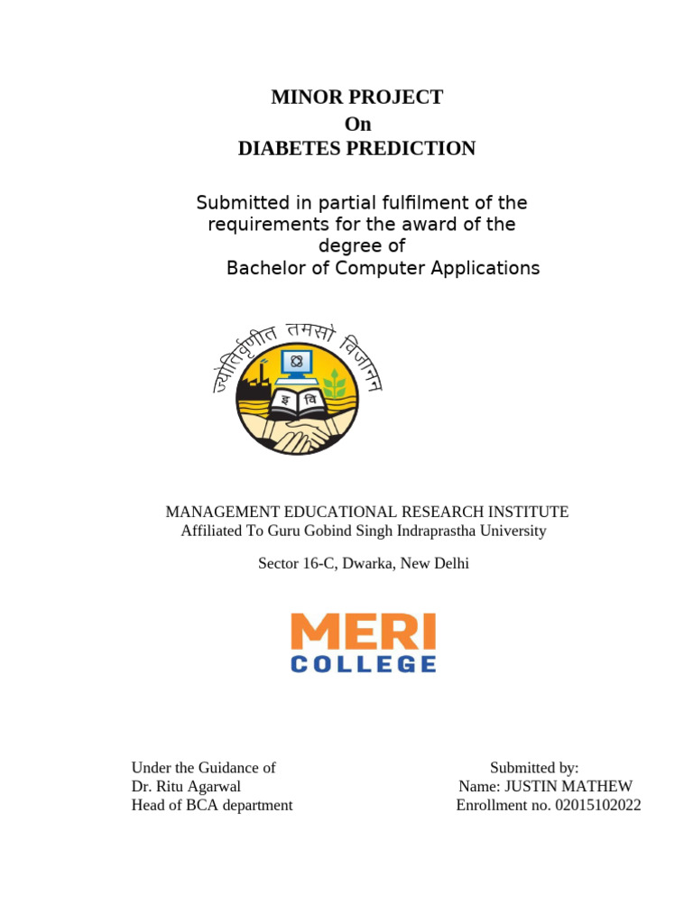 Bca 5th Sem Minor Report | PDF | Diabetes | Preventive Healthcare