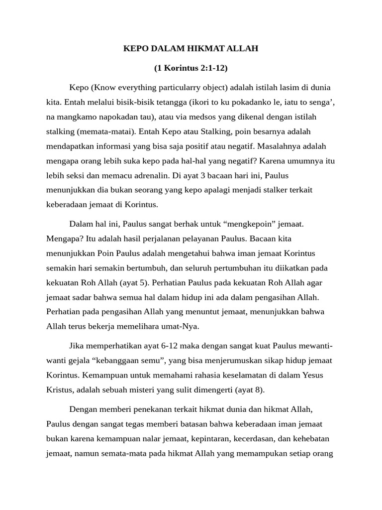 Bahan Sate Kepo Dalam Hikmat Allah | PDF