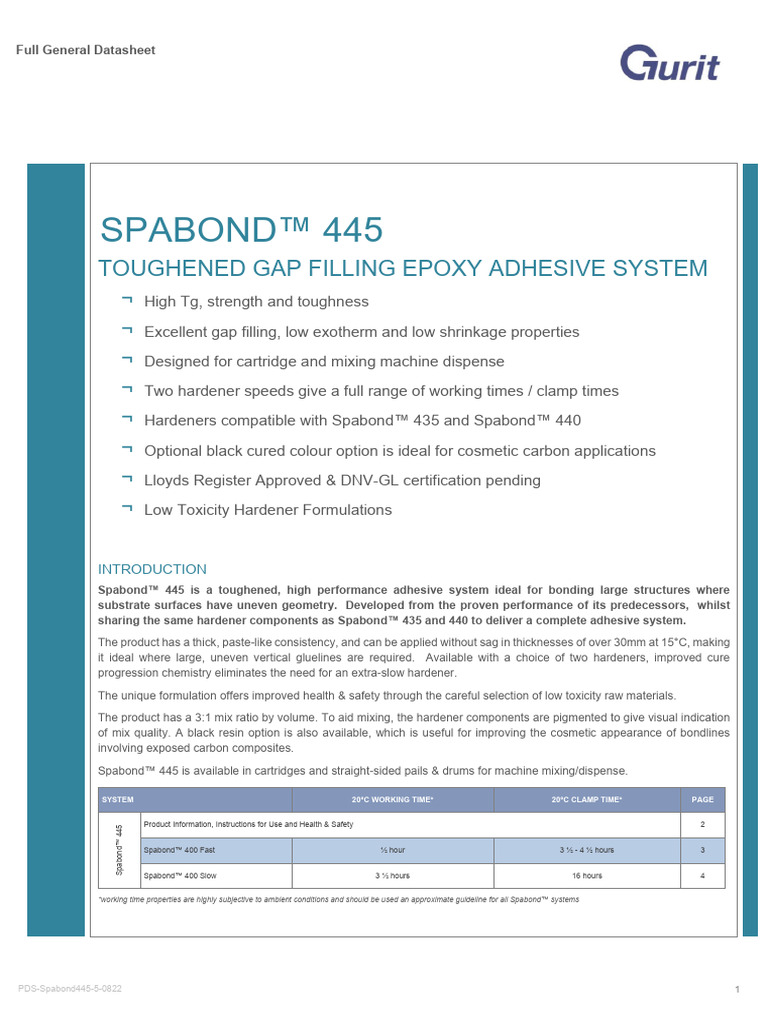 Gurit SP445 TDS | PDF | Adhesive | Epoxy