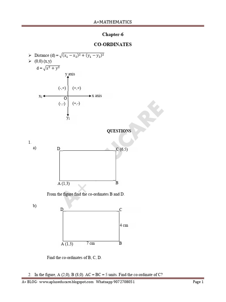 A+ Blog-Mathematics-Chapter-6 - Coordinates-Daily Test (Em) | PDF ...