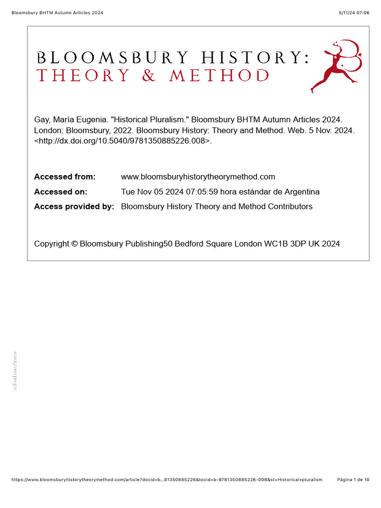 GAY, Historical Pluralism. Bloomsbury BHTM Autumn Articles 2024 | PDF ...