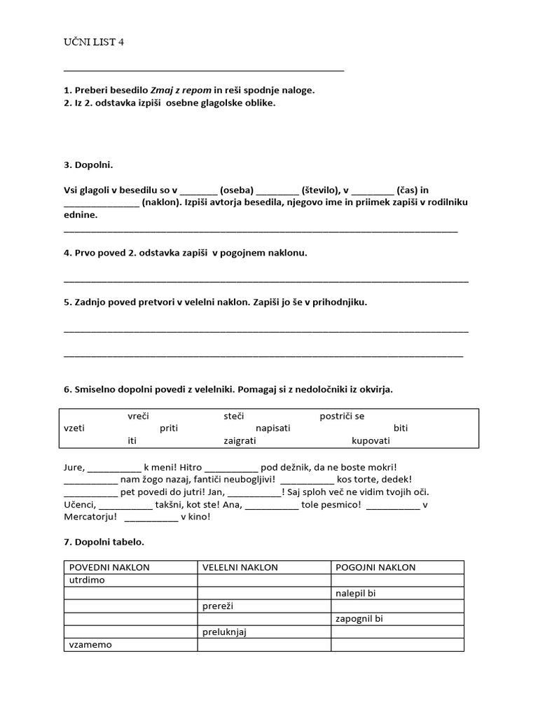 7.a U L SLO 4 PREVERJANJE SAMOSTALNIK GLAGOL ZAIMEK-1 | PDF