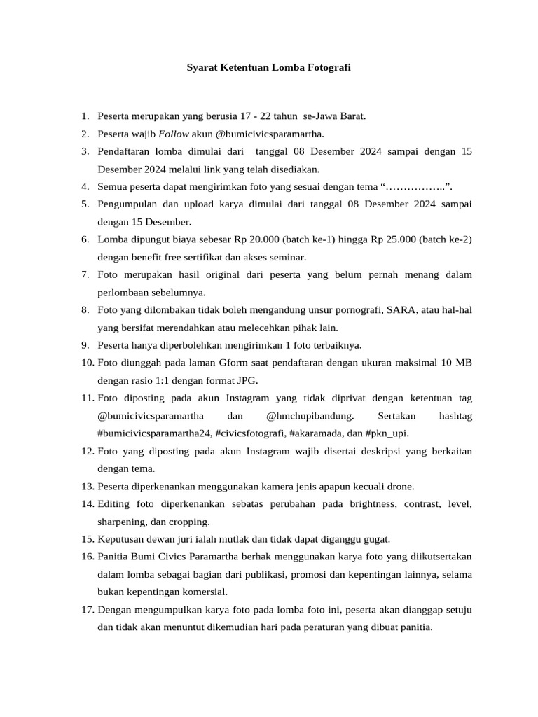 Syarat Ketentuan Lomba Fotografi-1 | PDF