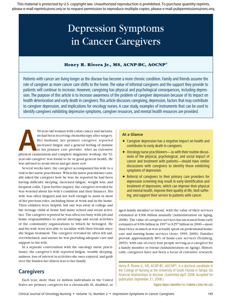 Depression Symptoms in Cancer Caregivers | PDF | Caregiver | Major ...