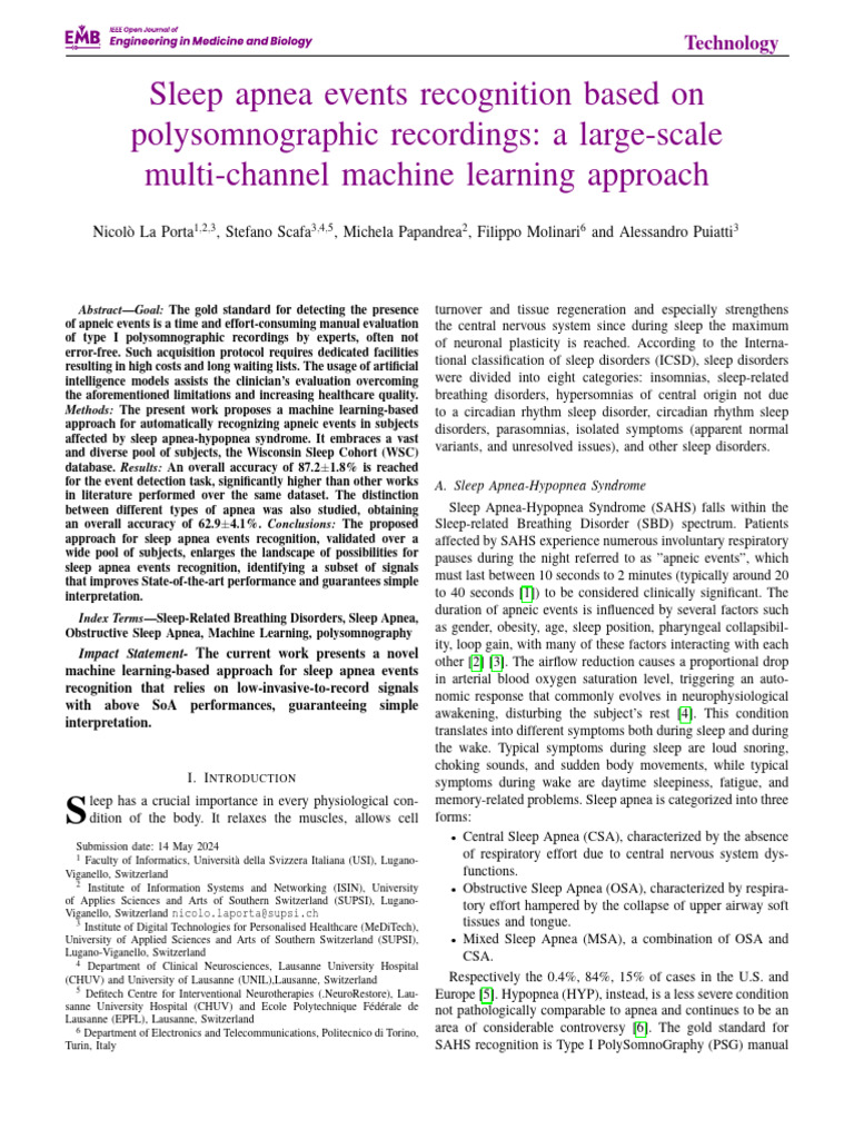 Sleep Apnea Events Recognition Based On Polysomnog | PDF | Sleep Apnea | Principal Component ...