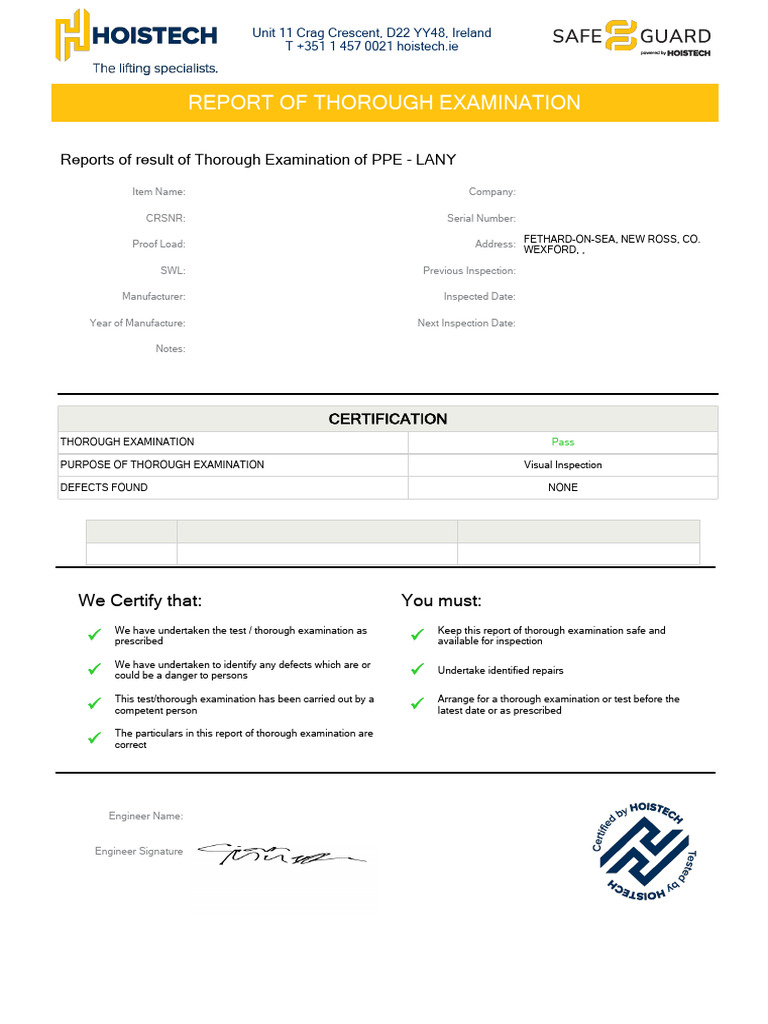 PPE Thorough Examination Reports | PDF | Quality