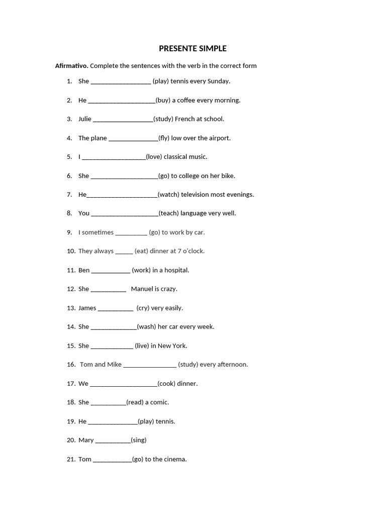 Present Simple (ejercicios) | PDF