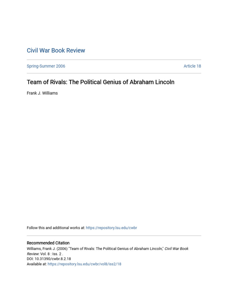 Review of "Team of Rivals" by Goodwin | PDF | American Civil War ...