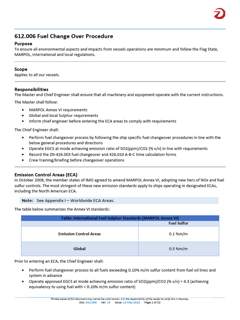 612.006 Fuel Change Over Procedure | PDF | Human Impact On The ...