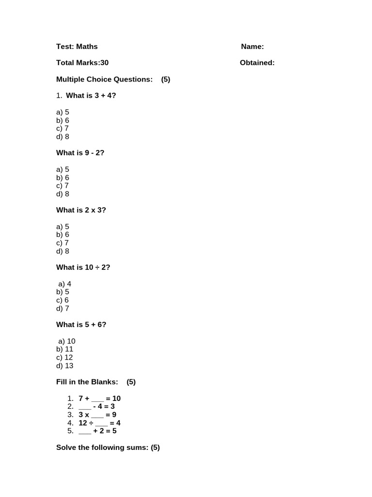 Maths Test(1) | PDF