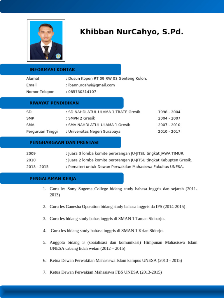 Curiculum Vitae Khibban Nur Cahyo | PDF