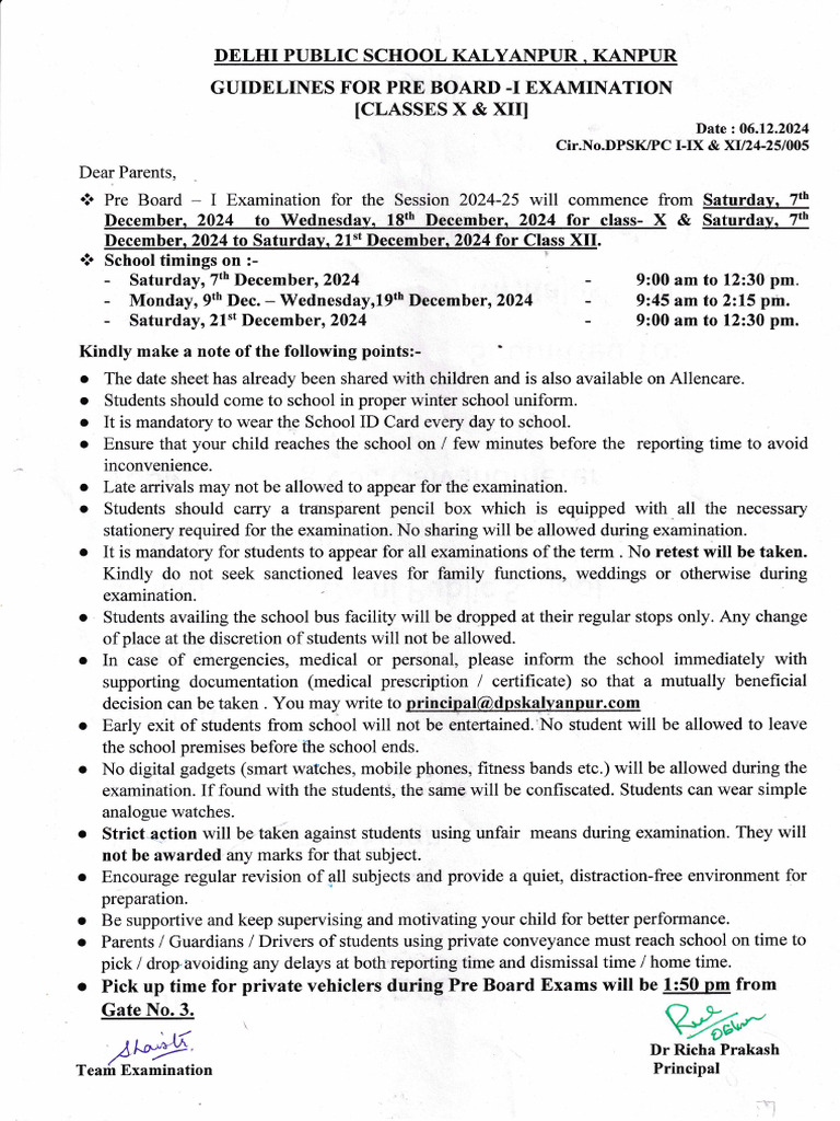 Guidelines [ For Pre Board Exam] X & XII | PDF