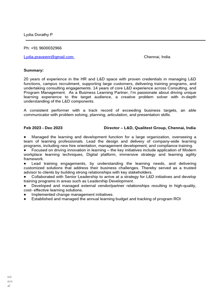 Lydia Dorathy - Resume | PDF | Economies | Business