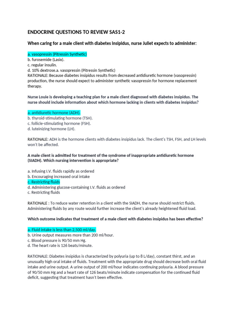 Endocrine Questions To Review Sas1 | PDF | Diabetes | Hyperglycemia