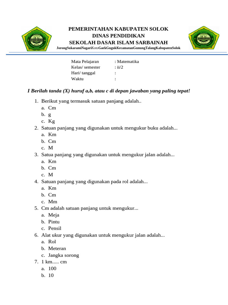 Soal MTK KLS 2 SMTR 2 | PDF