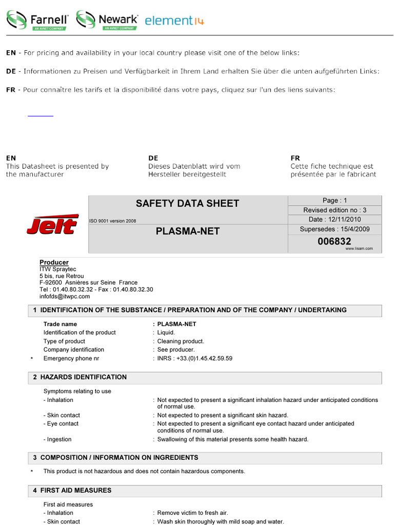 Sds | PDF | Water | Safety