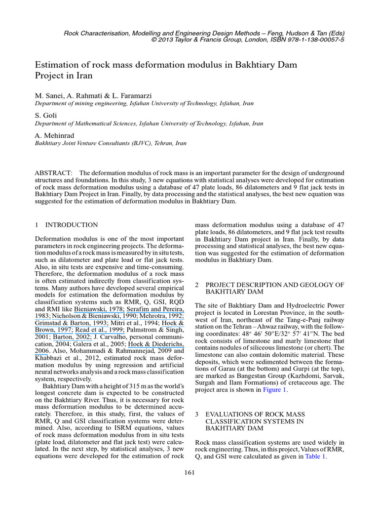 Estimation of Rock Mass Deformation Modu | PDF
