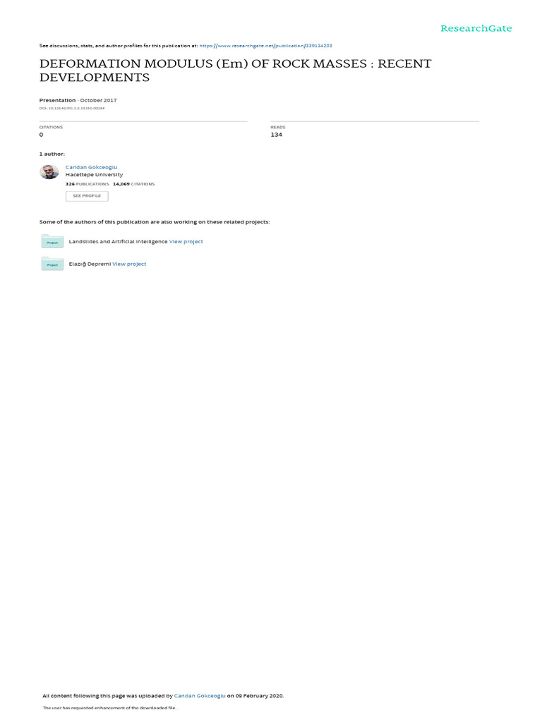 Deformation Modulus em of Rock Masses | PDF | Young's Modulus | Applied ...