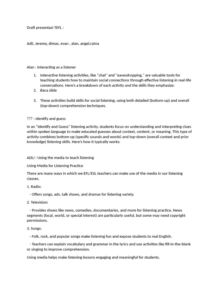 Draft presentasi TEFL | PDF