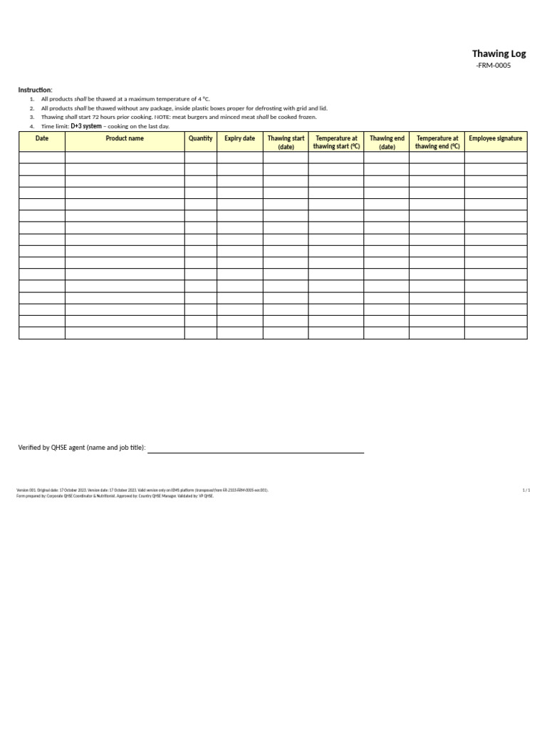 GN-2103-FRM-0005-ver.001 - Thawing Log | PDF