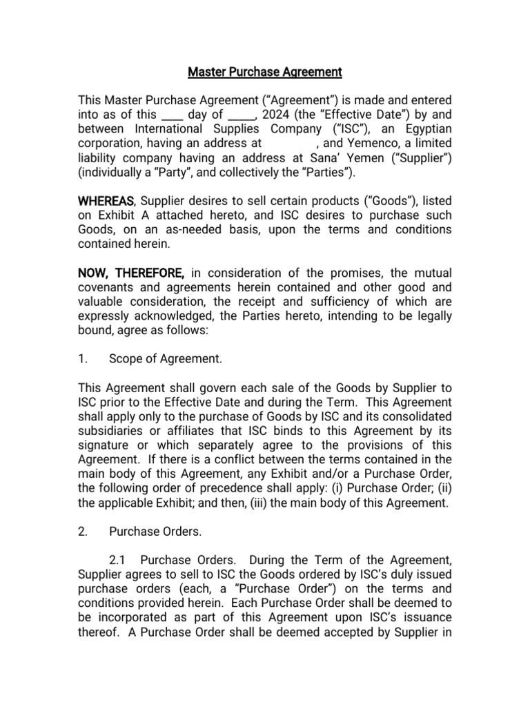 Master Purchase Agreement 2024 | PDF