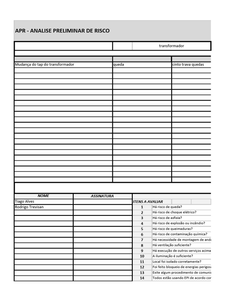 Modelo Análise Preliminar de Risco APR | PDF