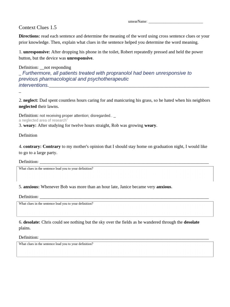 Context Clues Worksheet 1 5 | PDF