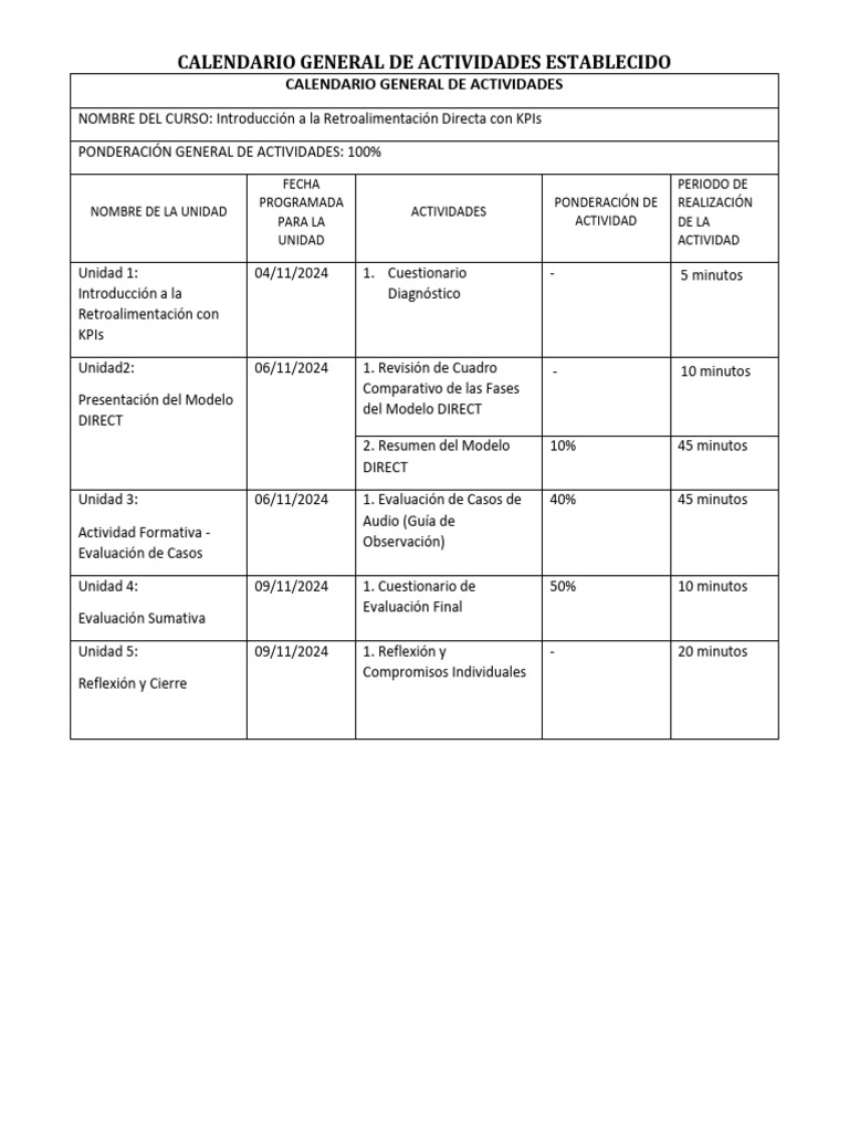 E2-Calendario General de Actividades | PDF