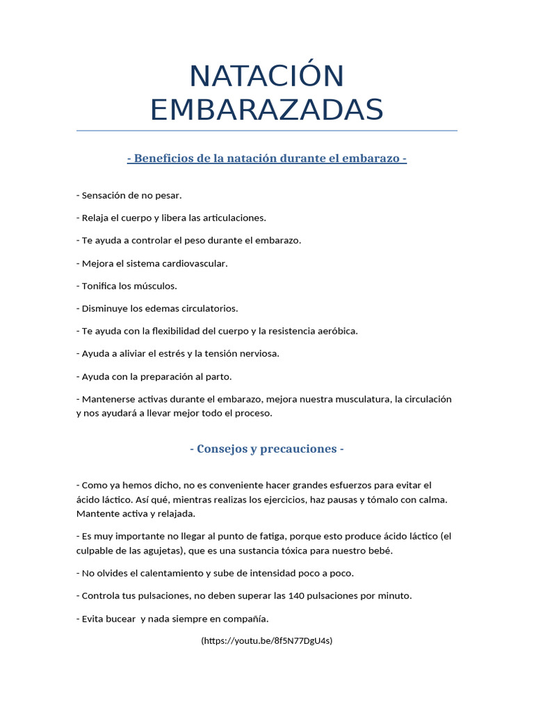 Natación Embarazadas | PDF | Nadando