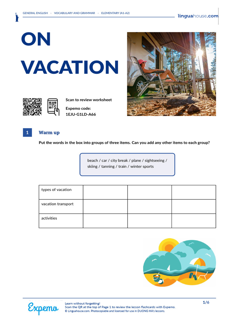On Vacation American English Student A1 A2 | PDF | Preposition And Postposition | Linguistics