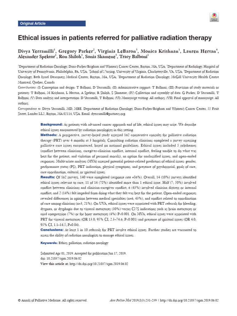 Ethical Issues in Patients Referred For Palliative Radiation The | PDF ...
