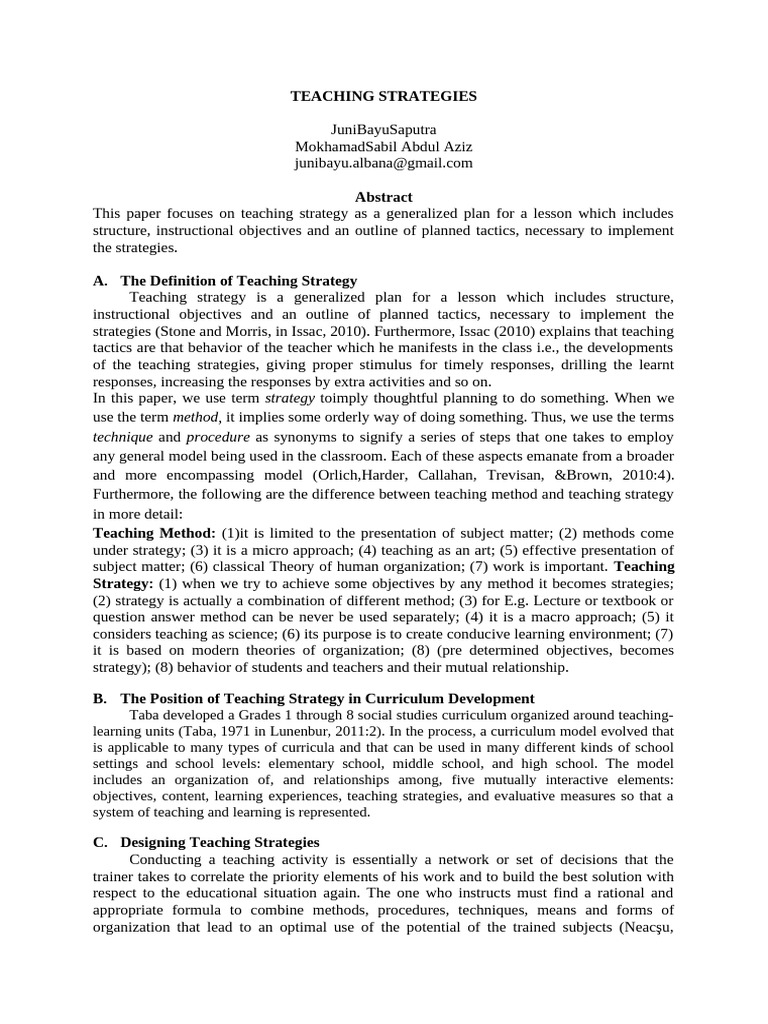 Teaching Strategies Pdf Learning Curriculum