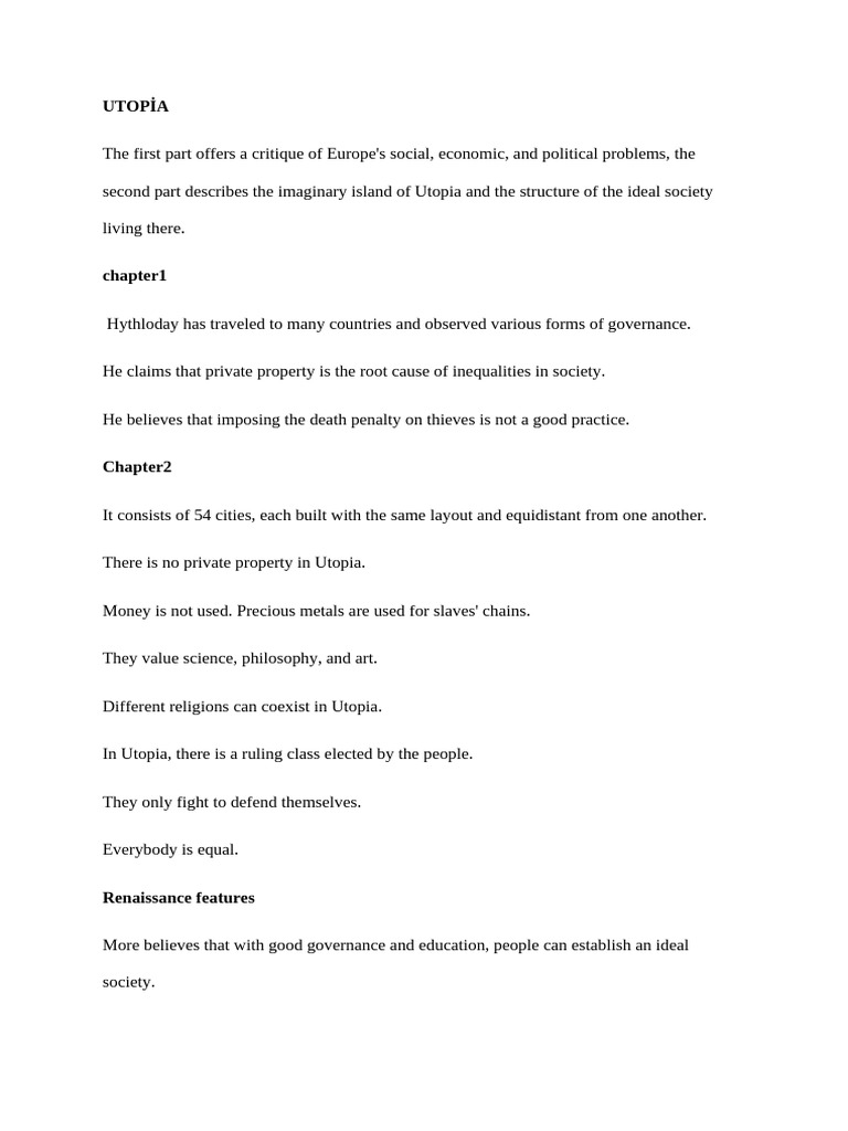 Utopia: Ideal Society and Governance Critique | PDF